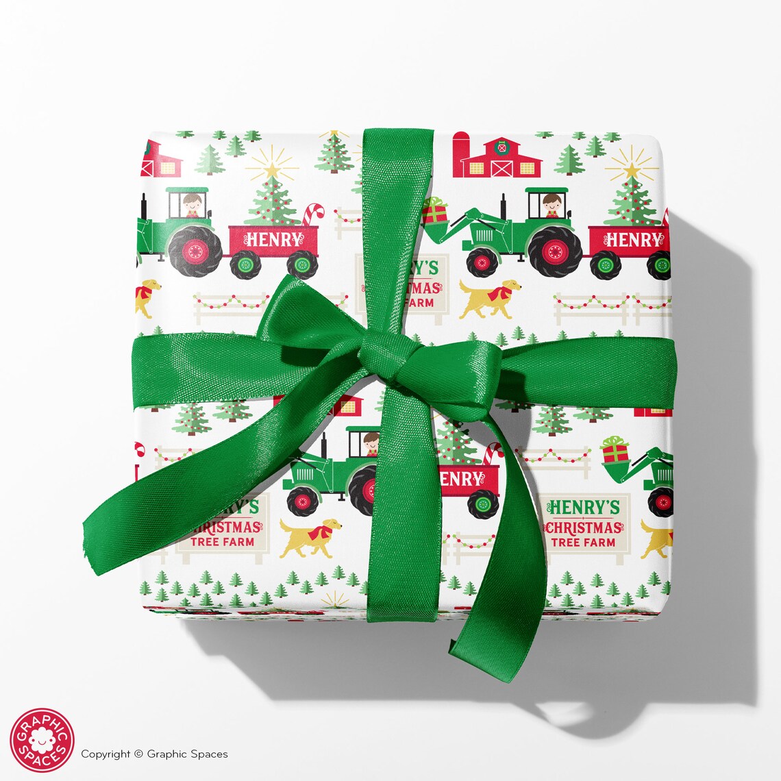 Tractor Christmas Tree Farm Wrapping Paper Personalized Name - Etsy