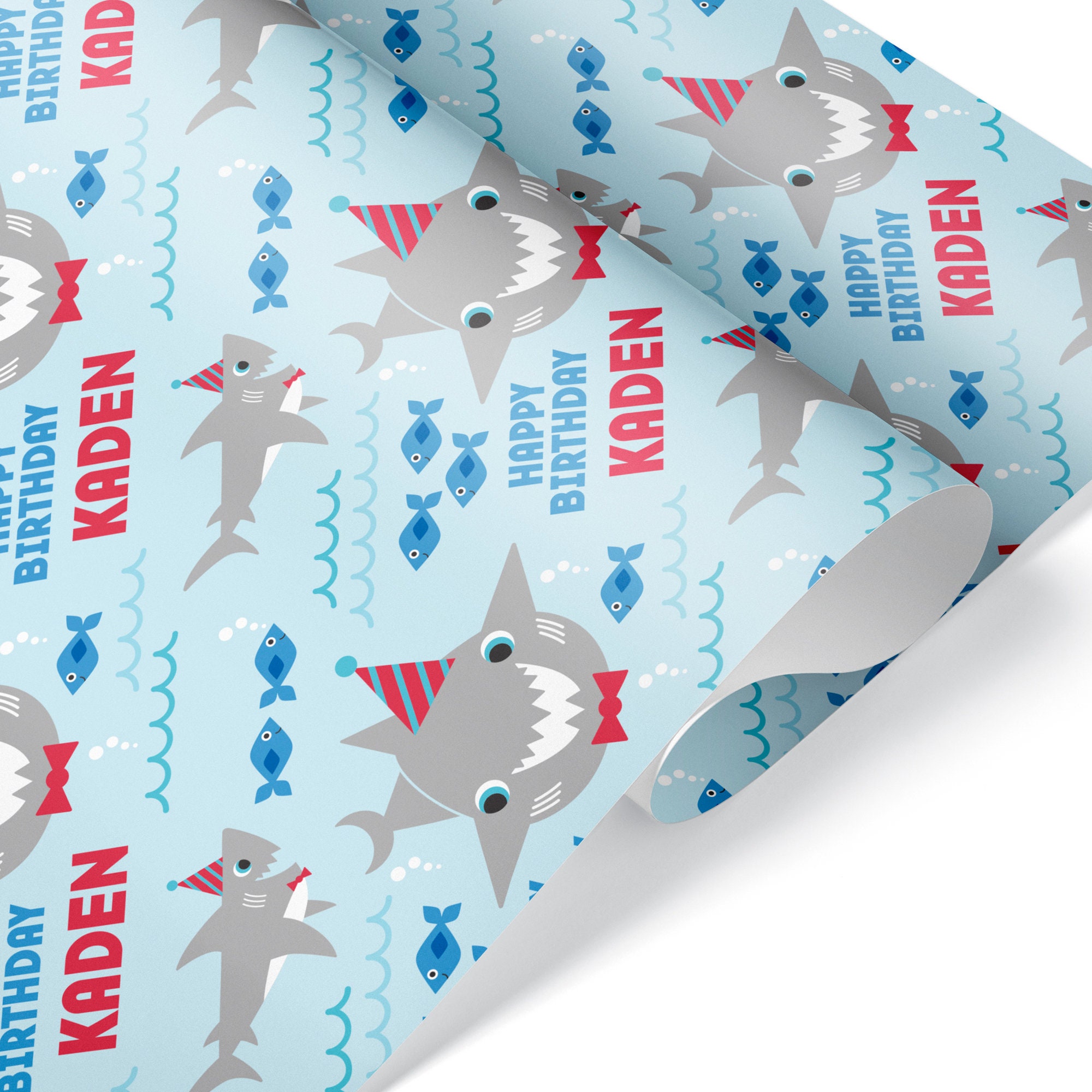 Shark Birthday Wrapping Paper Personalized Name Custom Gift - Etsy