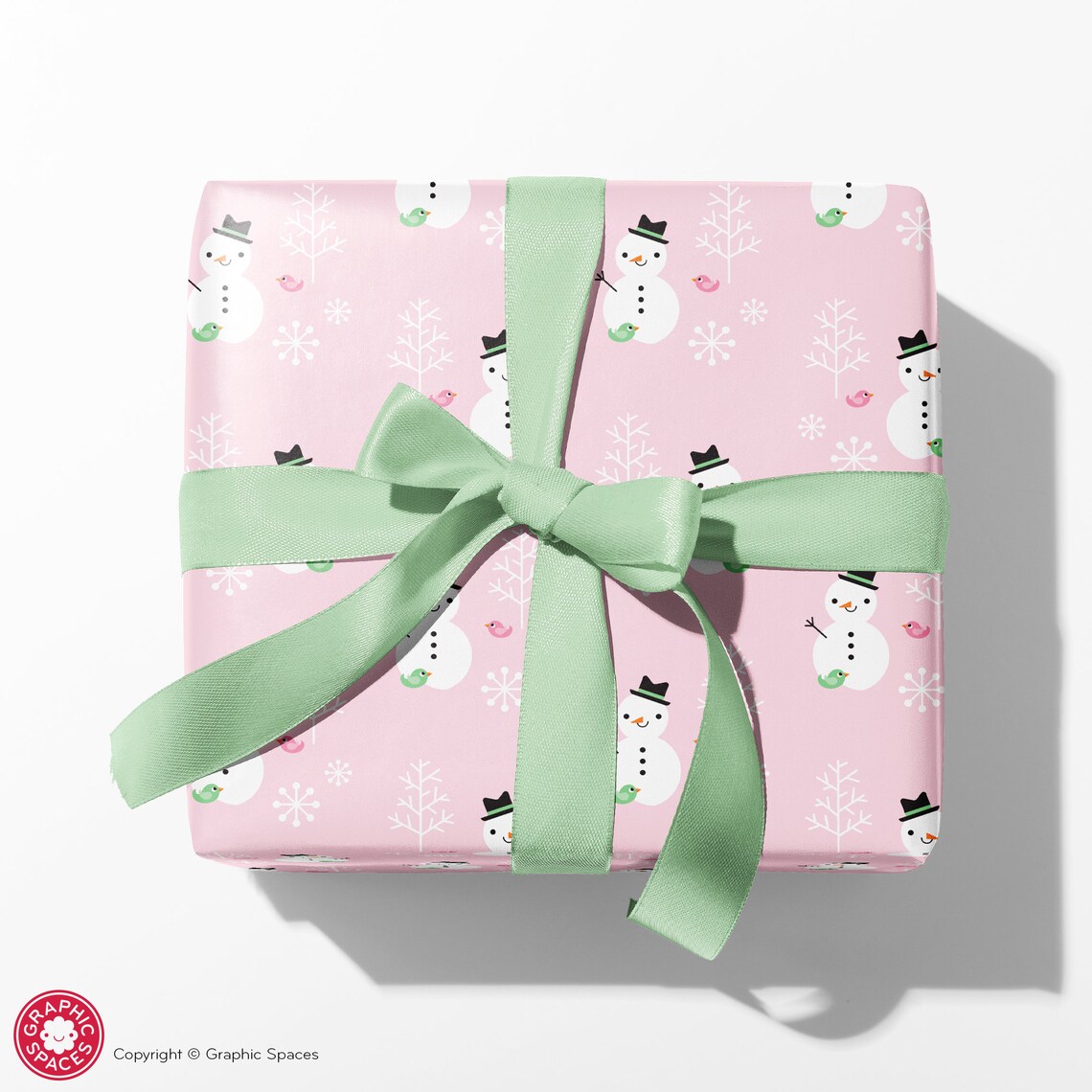 Pastel Snowman Christmas Wrapping Paper, Pink Holiday Winter Gift Wrap ...
