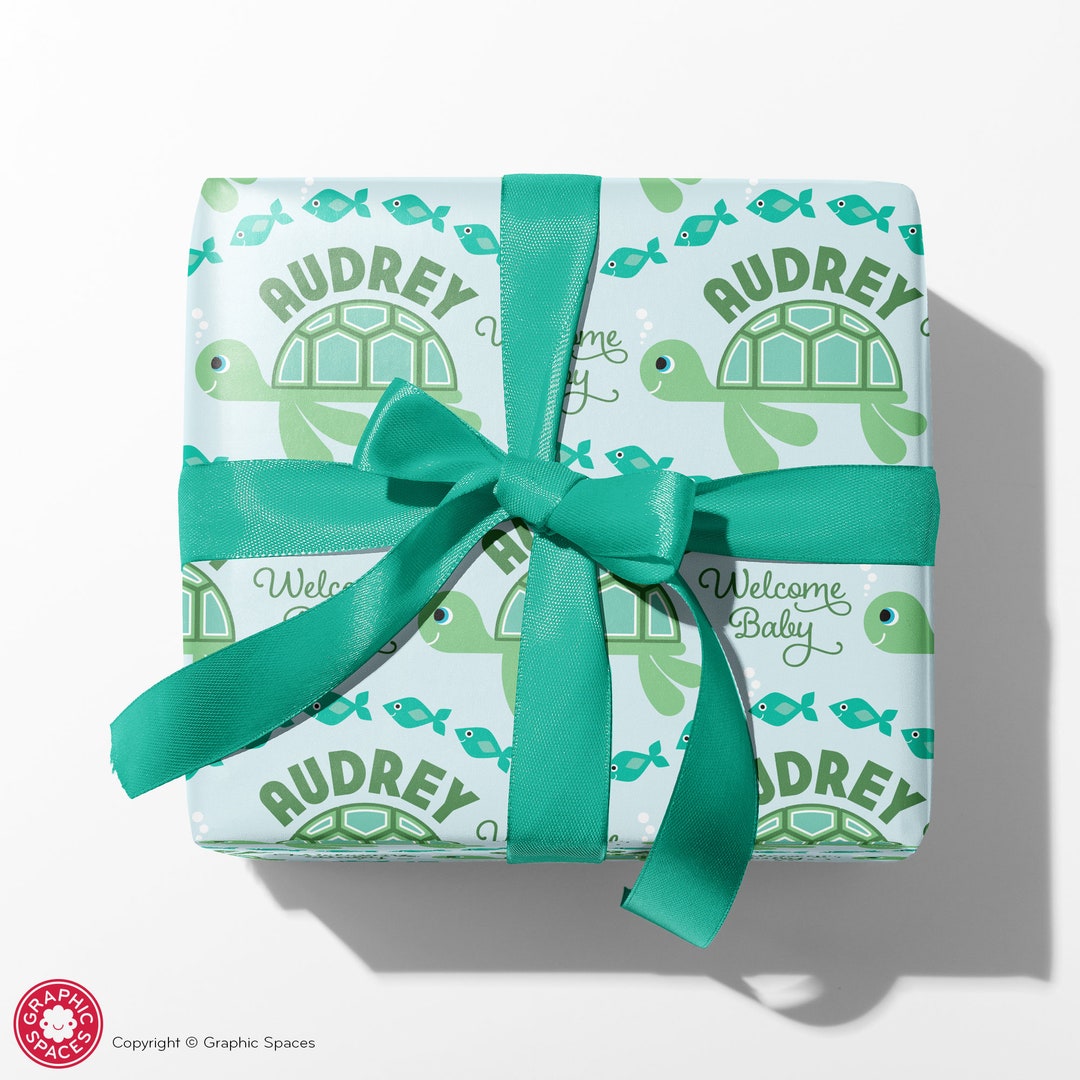 Sea Turtle Baby Shower Wrapping Paper, Personalized New Born Name Gift ...