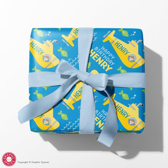 Yellow Submarine Birthday Wrapping Paper Personalized Name | Etsy