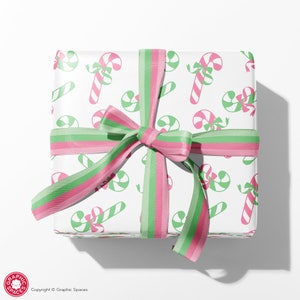 Pastel Christmas Peppermint Candy Canes Wrapping Paper, Holiday Pink ...