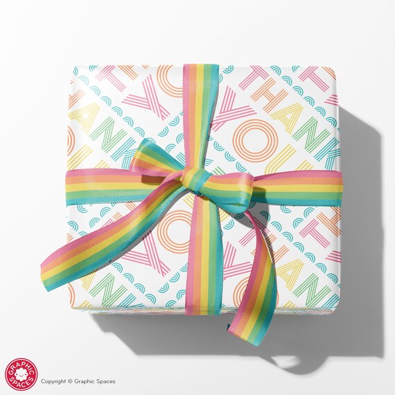 Thank You Wrapping Paper Rainbow Letters Gift Wrap | Etsy