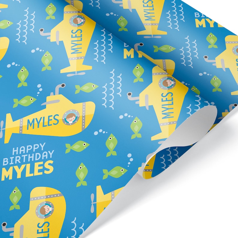 Yellow Submarine Birthday Wrapping Paper Personalized Name | Etsy