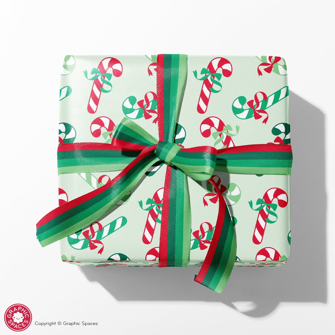 Christmas Peppermint Candy Canes Wrapping Paper, Holiday Gift Wrap ...