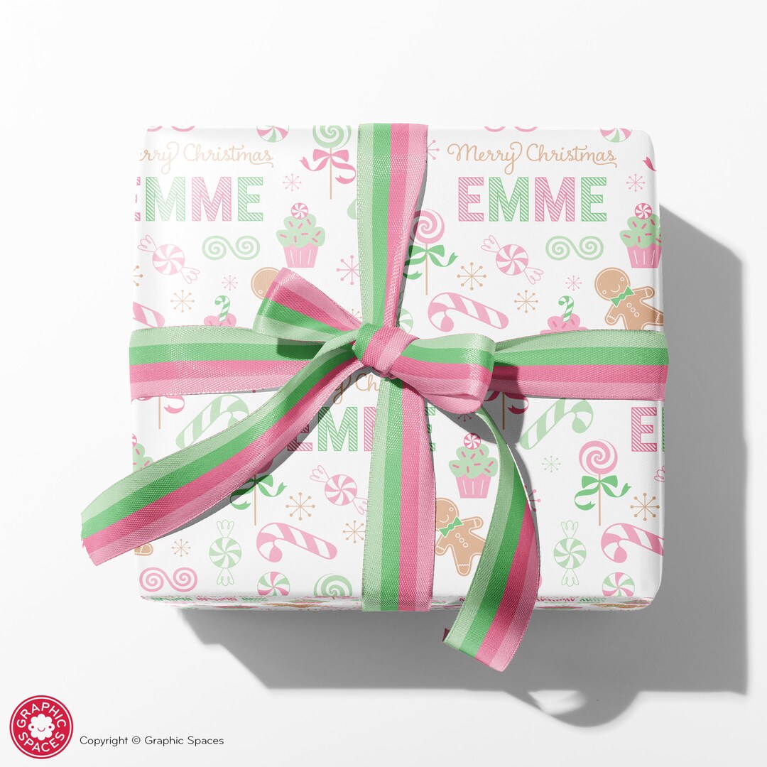 Pastel Christmas Candy Wrapping Paper, Personalized Name, Peppermint ...