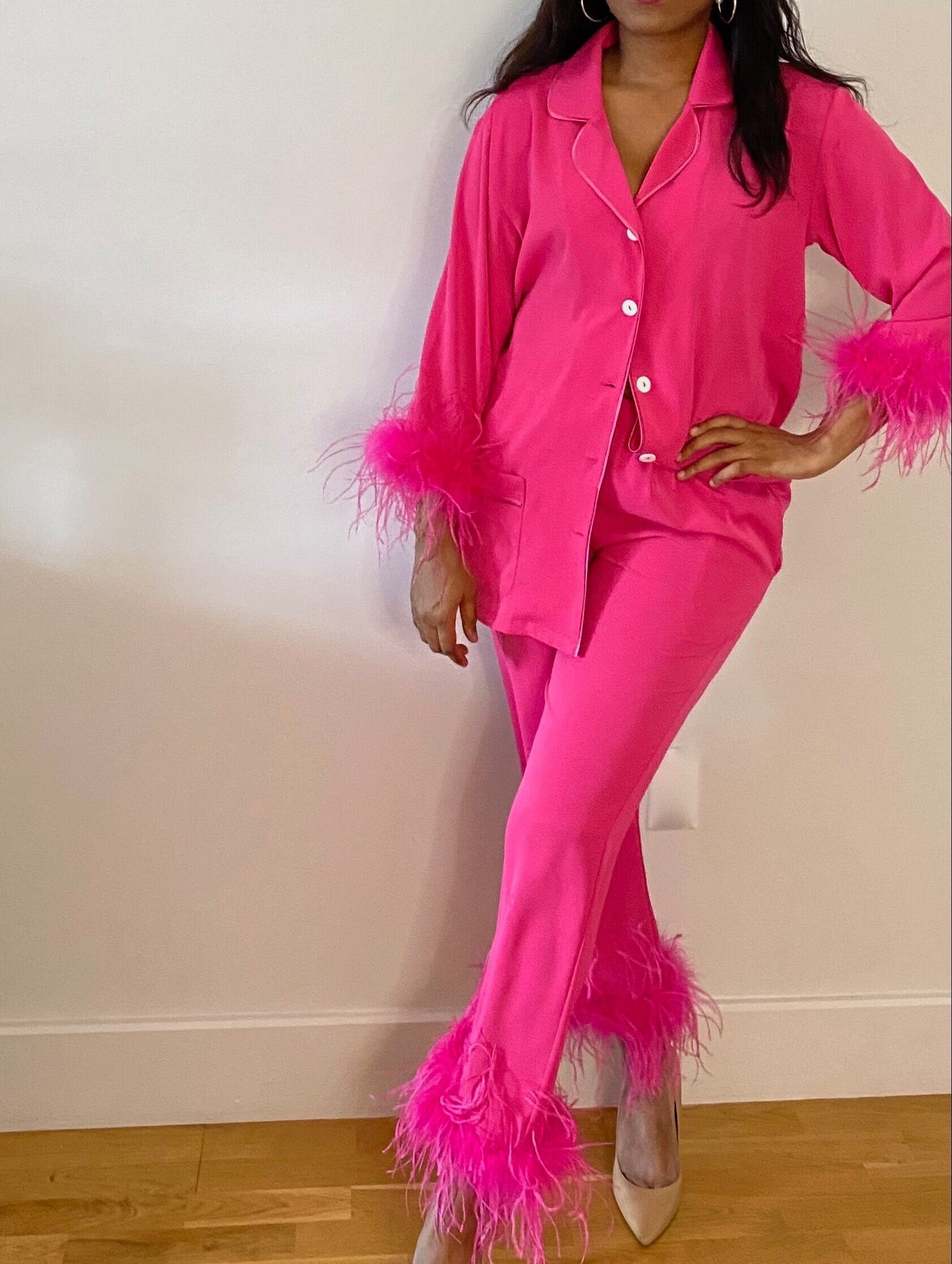 Next Day Shipping Hot Pink REAL Ostrich Feather Pajama Set - Etsy