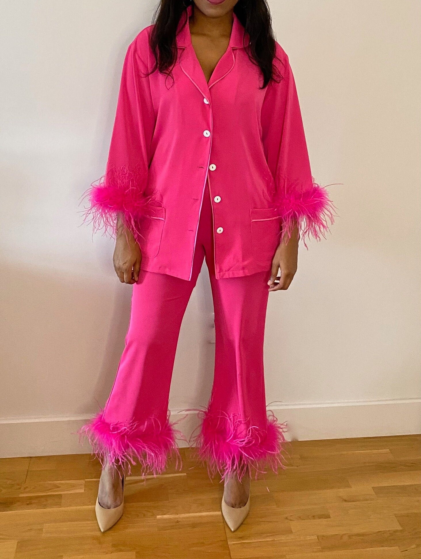 Next Day Shipping Hot Pink REAL Ostrich Feather Pajama Set - Etsy