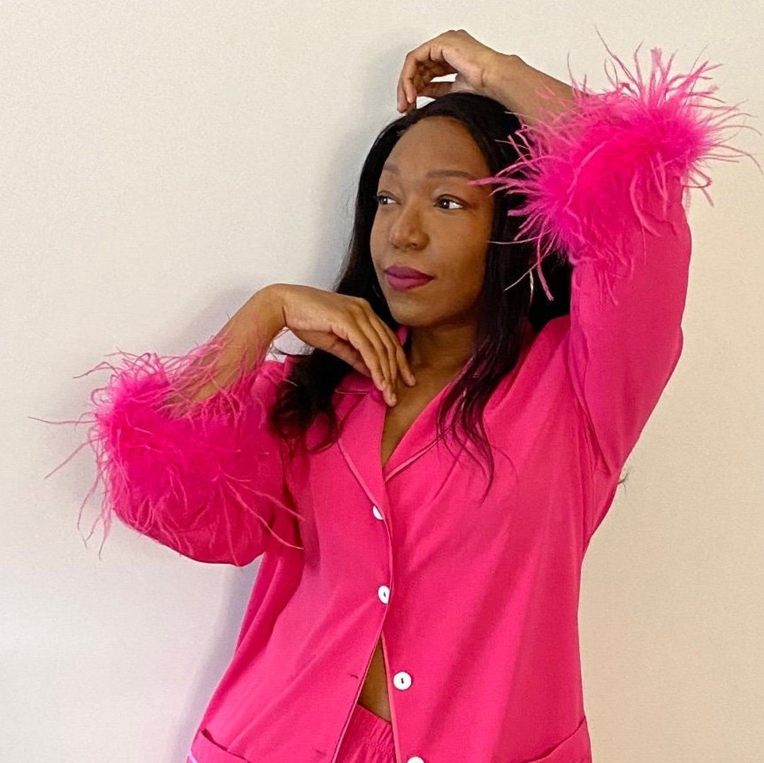 Next Day Shipping Hot Pink REAL Ostrich Feather Pajama Set Valentine ...