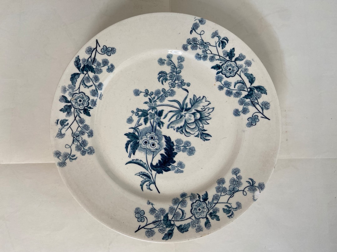 Plate on Foot ycho LONGWY Earth of Iron Japanese Style Blue Vegetal and ...