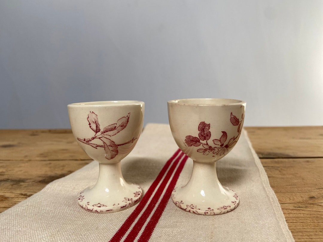 VERY RARE Egg Cups Sarreguemines favori Earth of Red Iron Late 19th ...