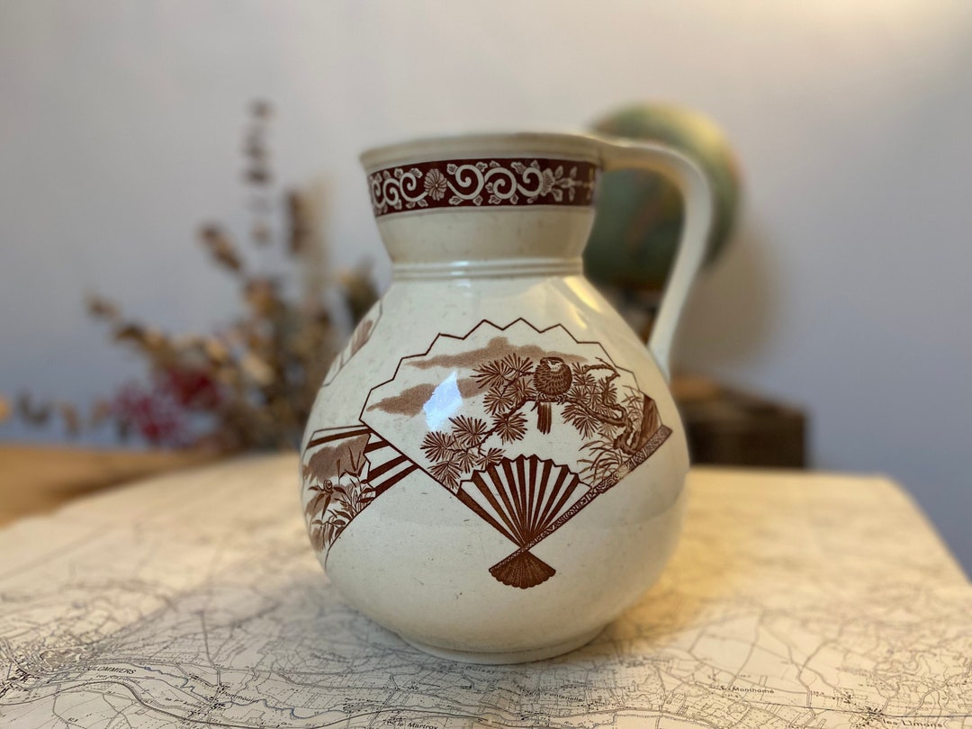 Large Rare Gien Toilet Pitcher "japanese Fan" Gold Medal Honor Diploma ...