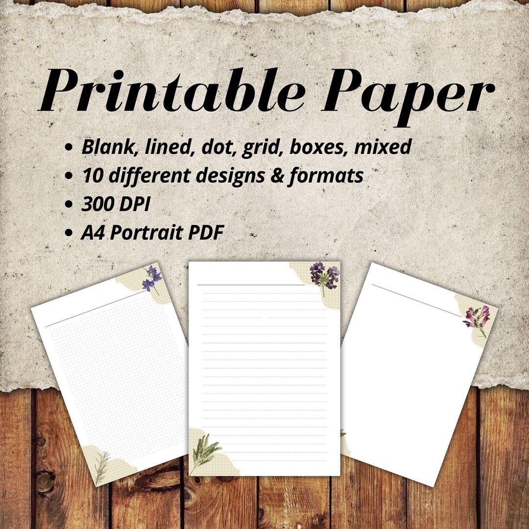 Floral Cutouts Digital Writing Paper | Printable | Lined, Unlined, Dot ...