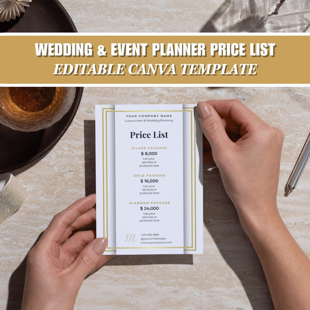 Editable Event Planner Price List Template, Wedding Price Sheet, Canva ...