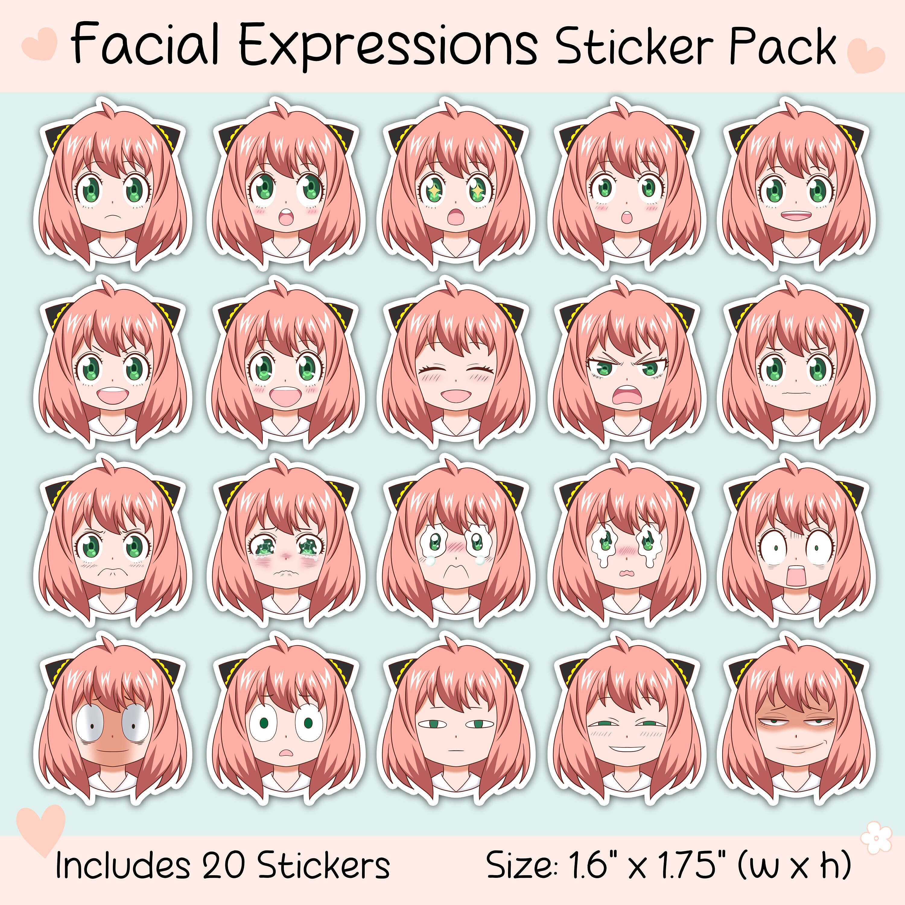 Cute Face Sticker Sheet Anime Chibi Sticker Emotion Sticker Face ...