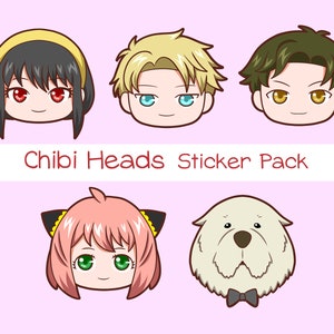 Chibi Head Sticker Pack Anime Chibi Head Stickers Anime Stickers Family ...
