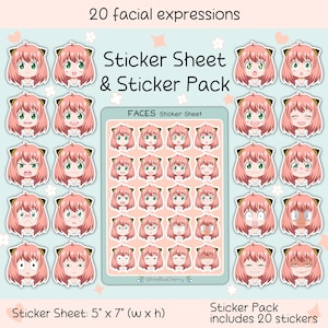 Cute Face Sticker Sheet Anime Chibi Sticker Facial Expressions Emotion ...