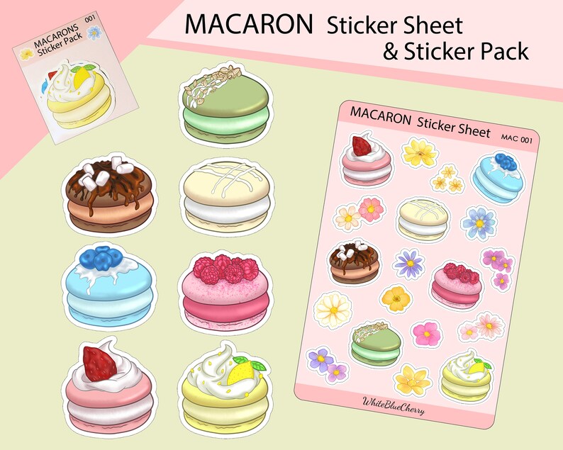 Macaron Sticker Sheet Sticker Pack French Macarons - Etsy