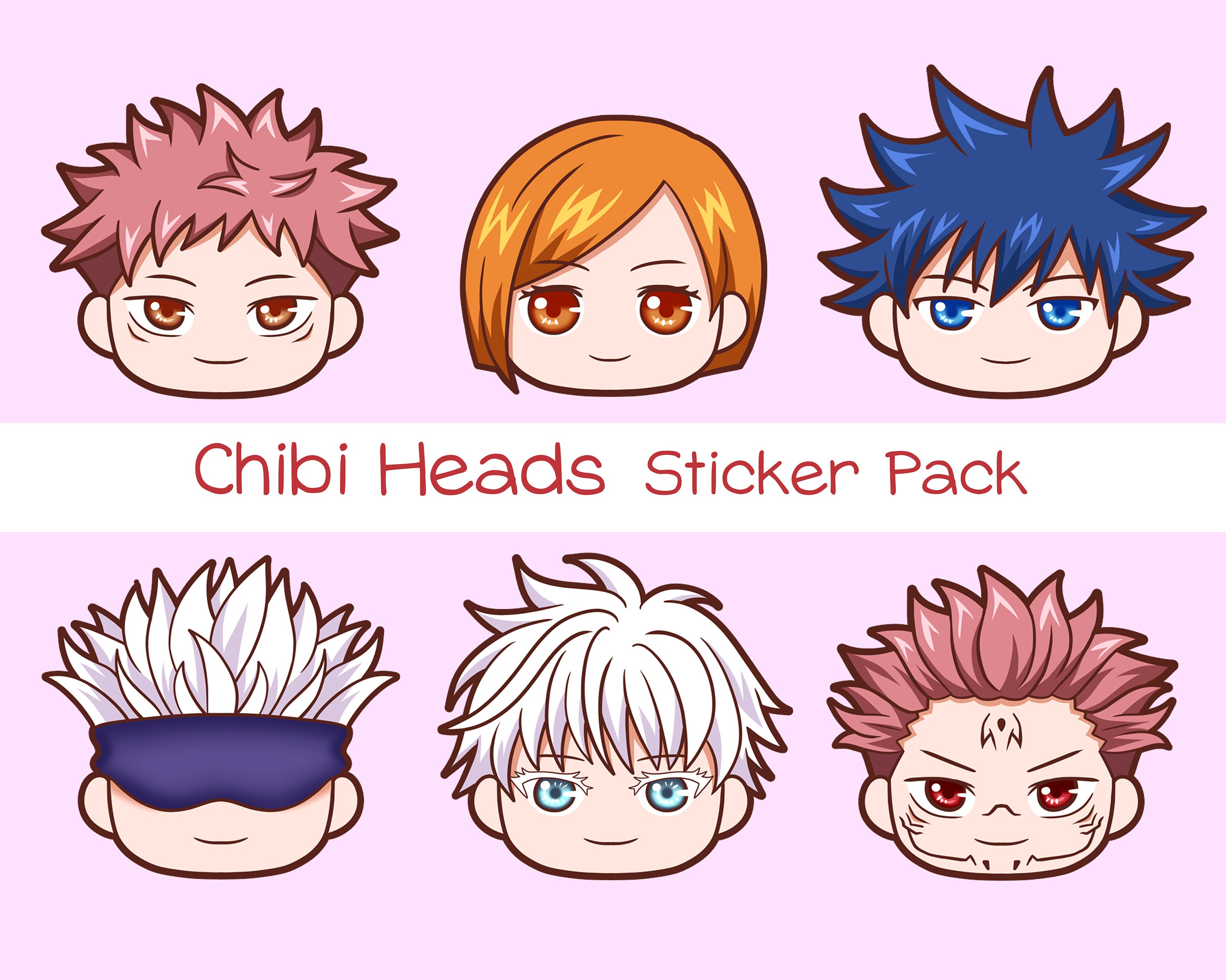 Chibi Head Sticker Pack Anime Chibi Heads Stickers - Etsy