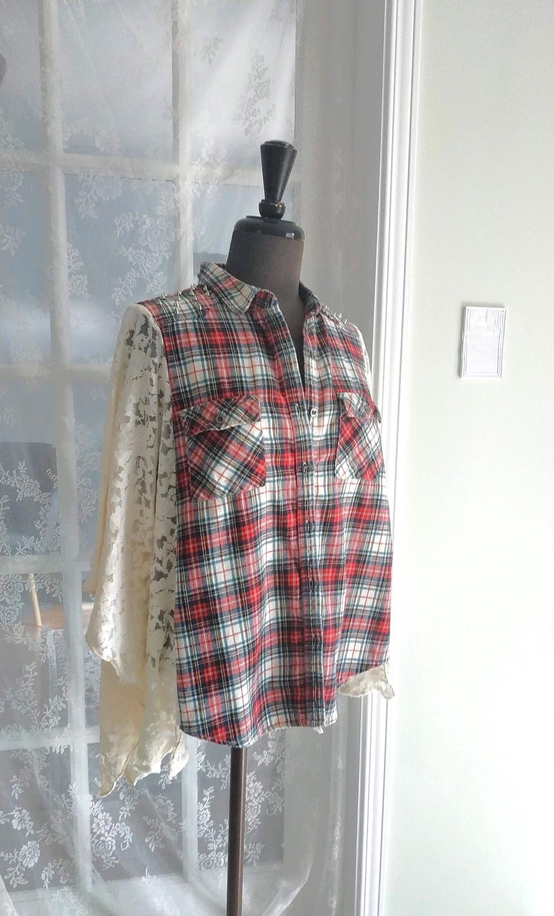 Flannel Rework. Flannel and Lace Upcycled Poncho. Jtrove Reworked ...