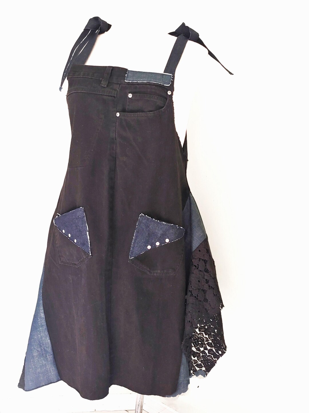 Upcycled Denim Jumper Dress. Deconstructed Patchwork Denim and Lace ...