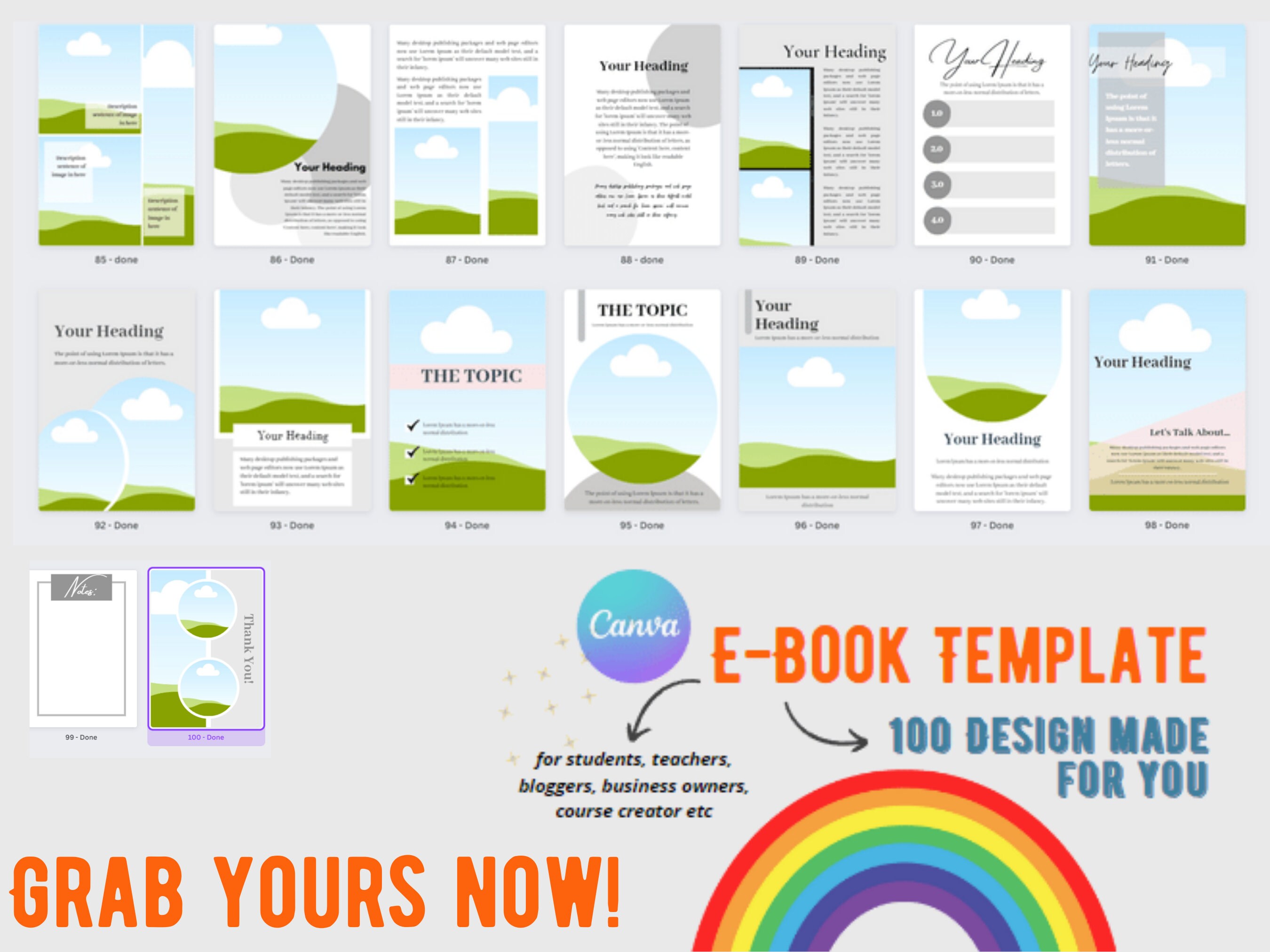100 Ebook Templates Which Can Use as Workbook, Canva Template, Lead ...