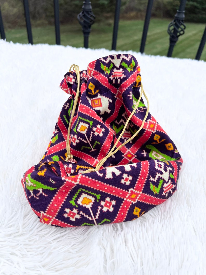 Colorful Patola Silk Polti Bag, Draw String Purse, Indian Wedding ...