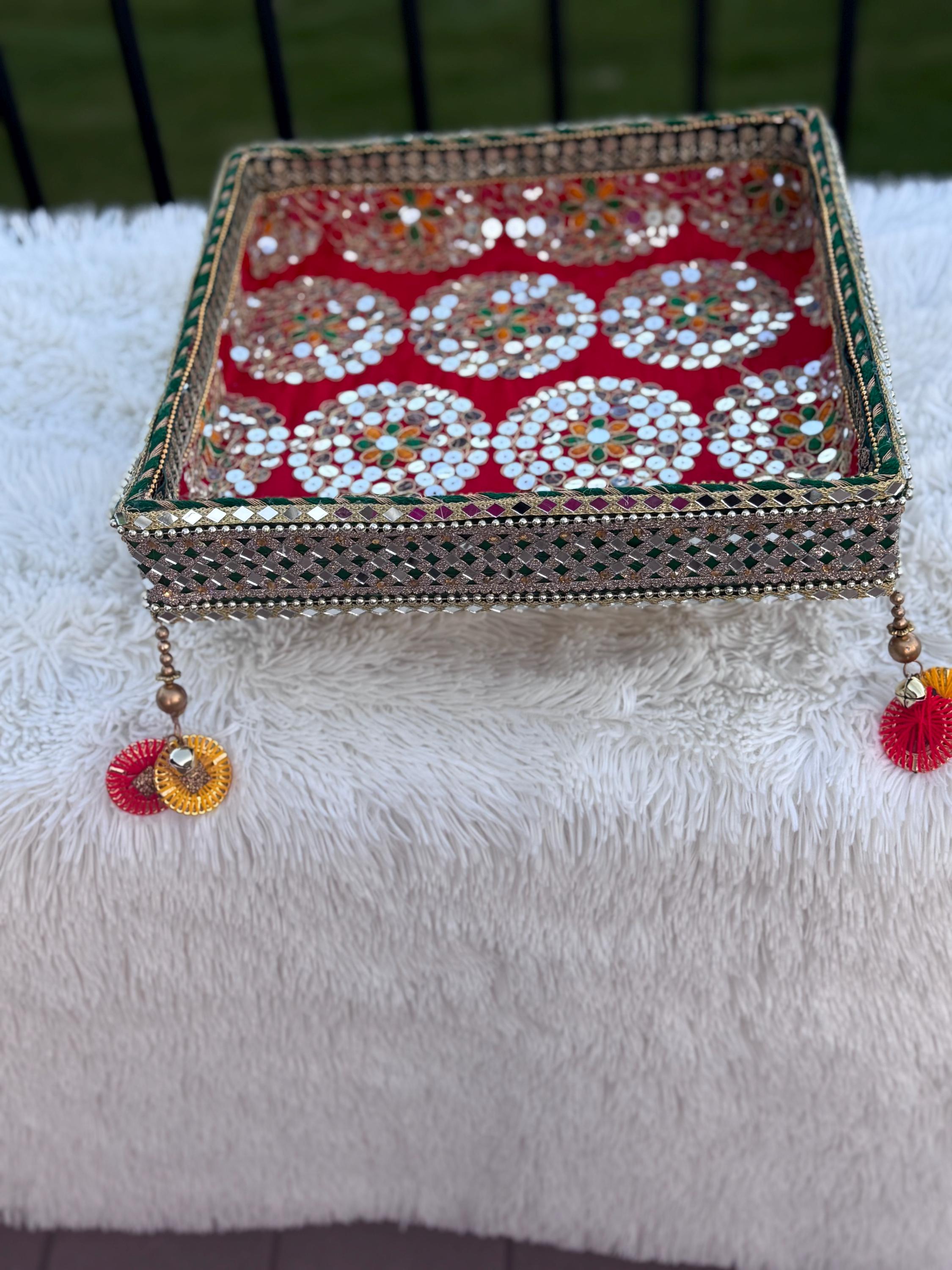 Red Sequin Mehndi Tray: Indian Wedding Decor, Diwali Gift - Etsy