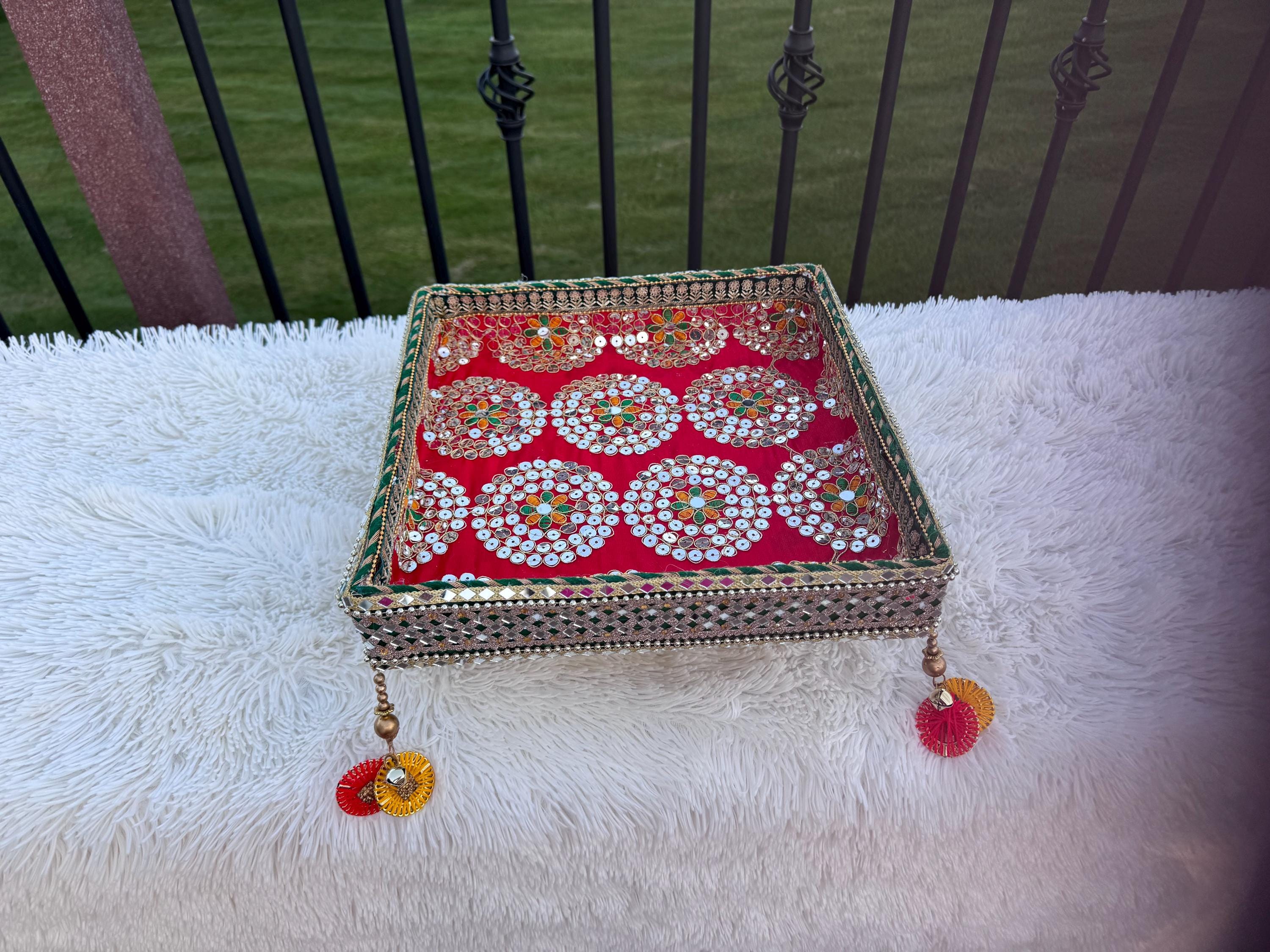 Red Sequin Mehndi Tray: Indian Wedding Decor, Diwali Gift - Etsy