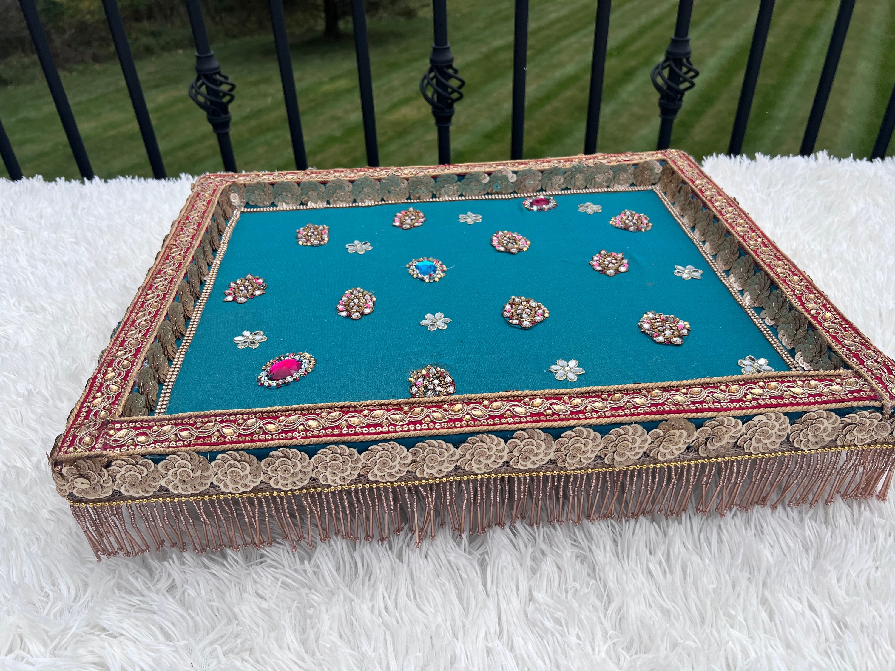 Teal Zardozi Wedding Tray, Henna Cones Tray, Indian Wedding Tray ...