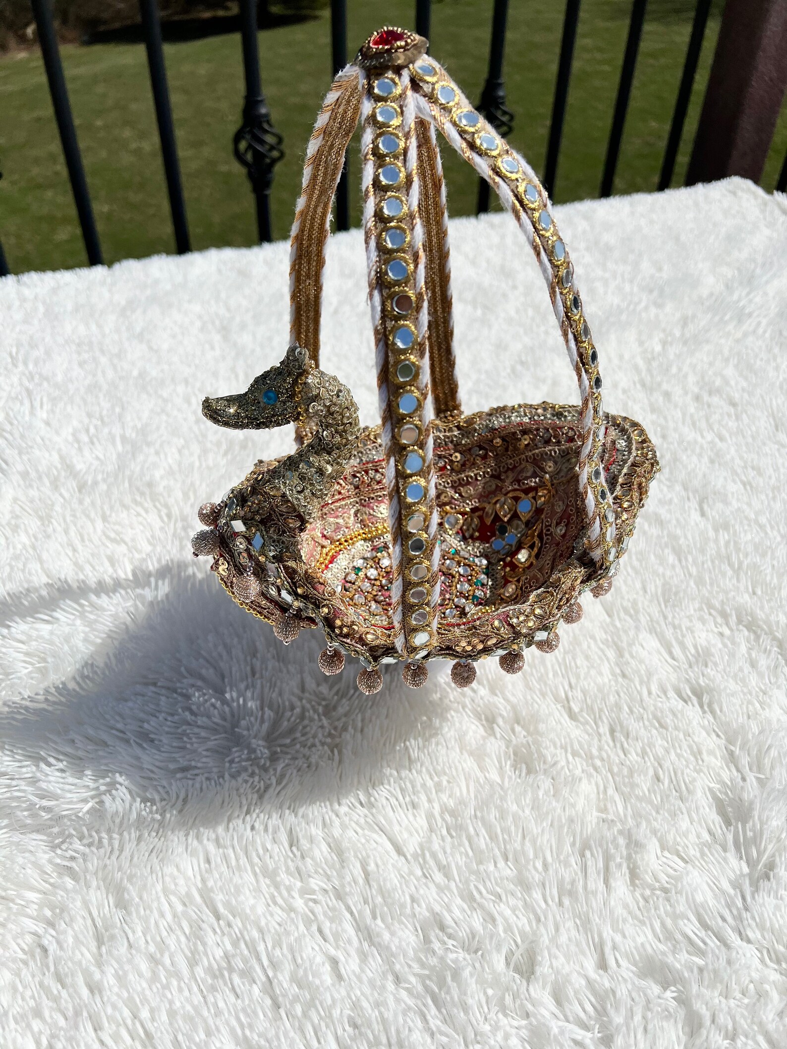 Zardozi Swan Basket, Fancy Indian Wedding Basket, Flower Girl Basket ...