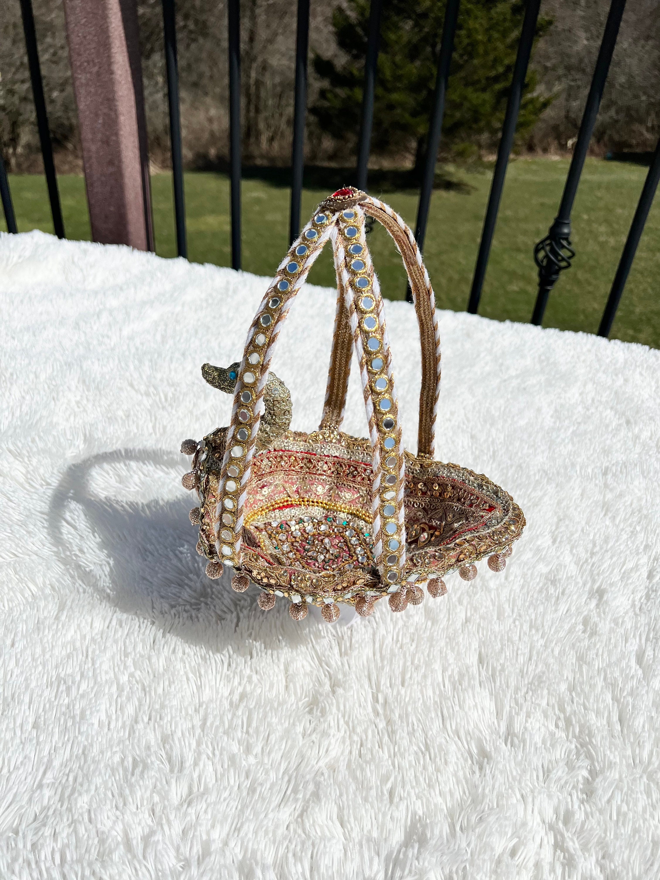Zardozi Swan Basket, Fancy Indian Wedding Basket, Flower Girl Basket ...