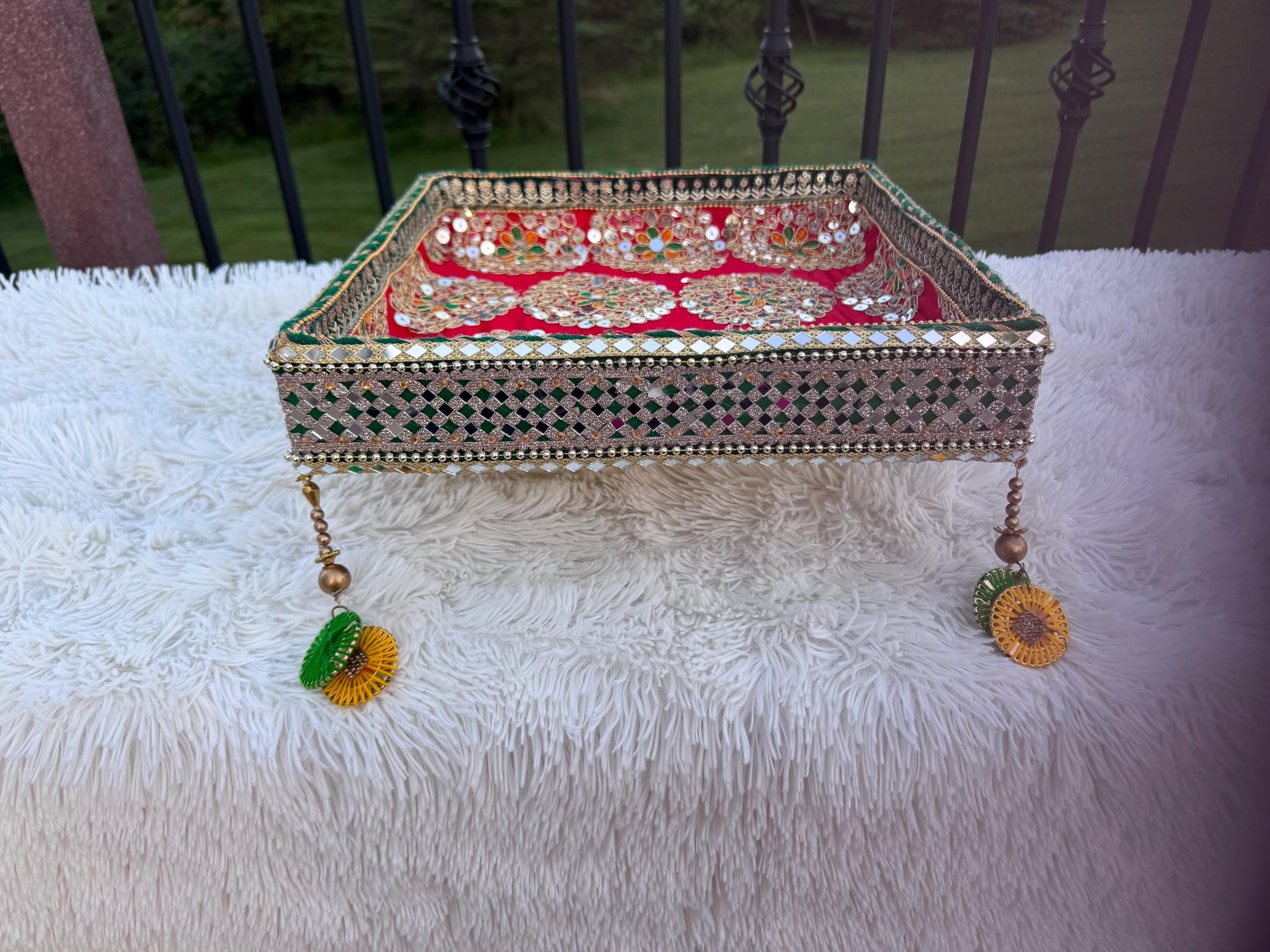 Red Sequin Mehndi Tray: Indian Wedding Decor, Diwali Gift - Etsy