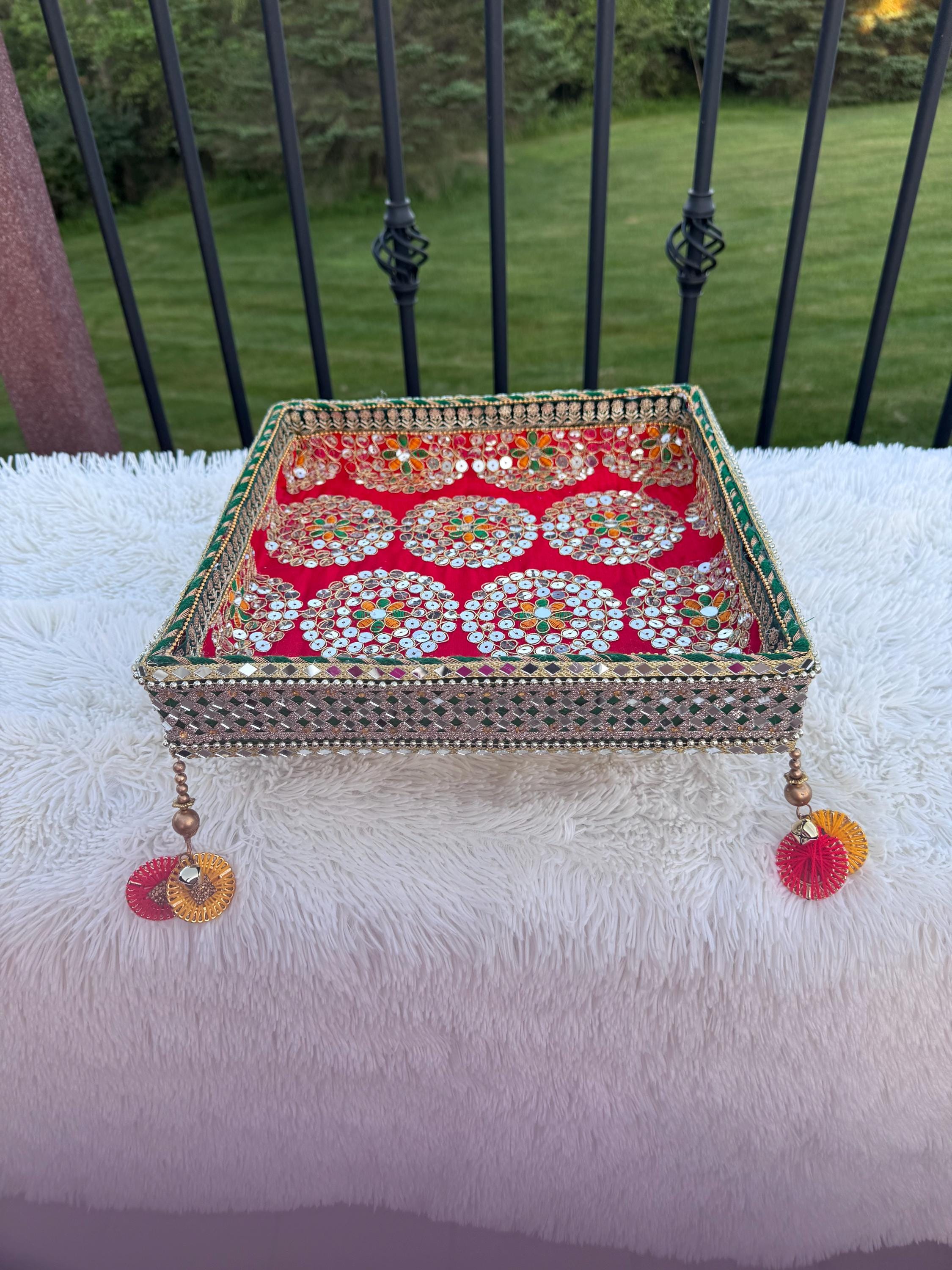 Red Sequin Mehndi Tray: Indian Wedding Decor, Diwali Gift - Etsy