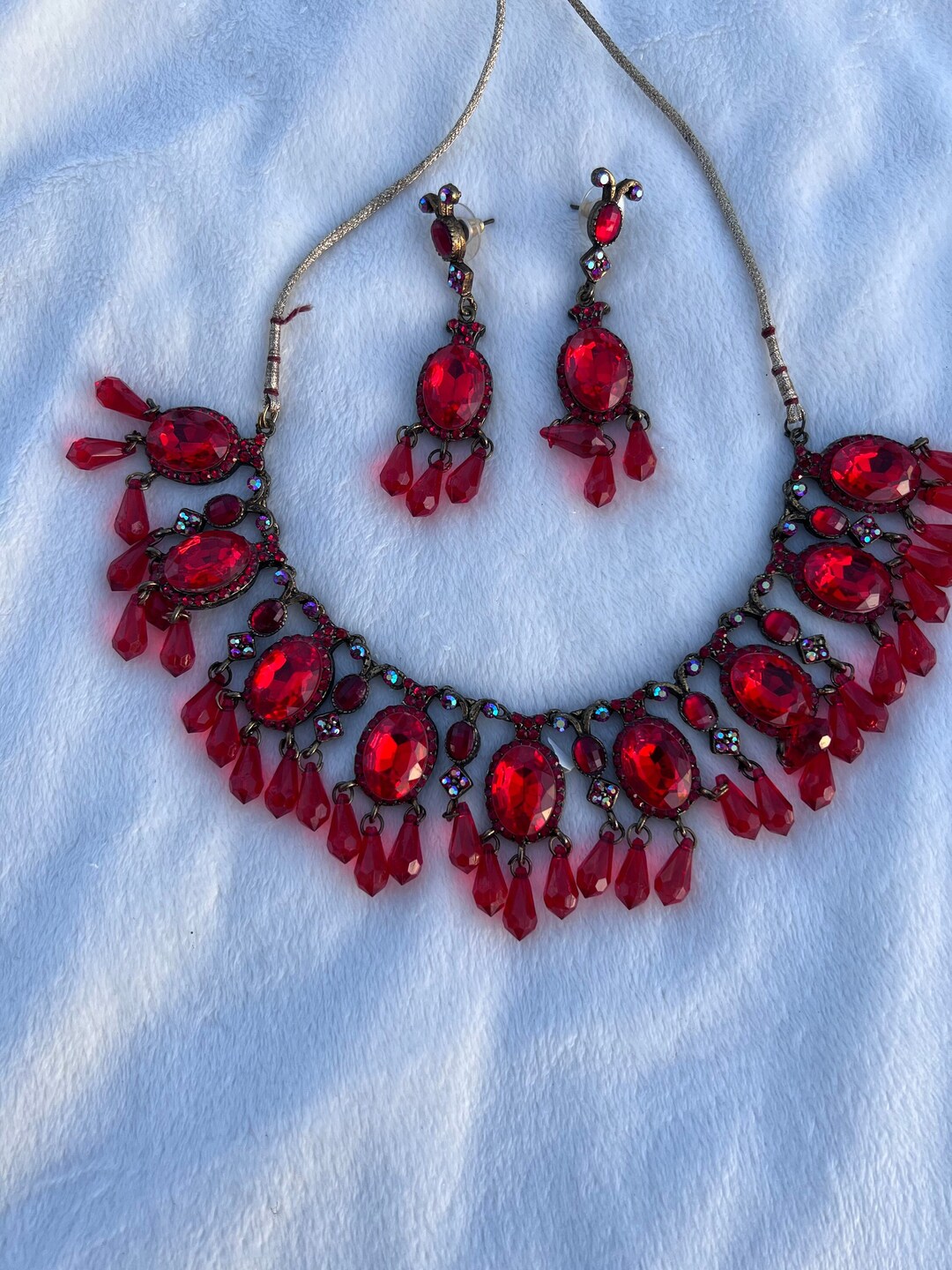 Red Indian Necklace, Indian Jewelry, Indian Set, Red Jewelry, Red ...