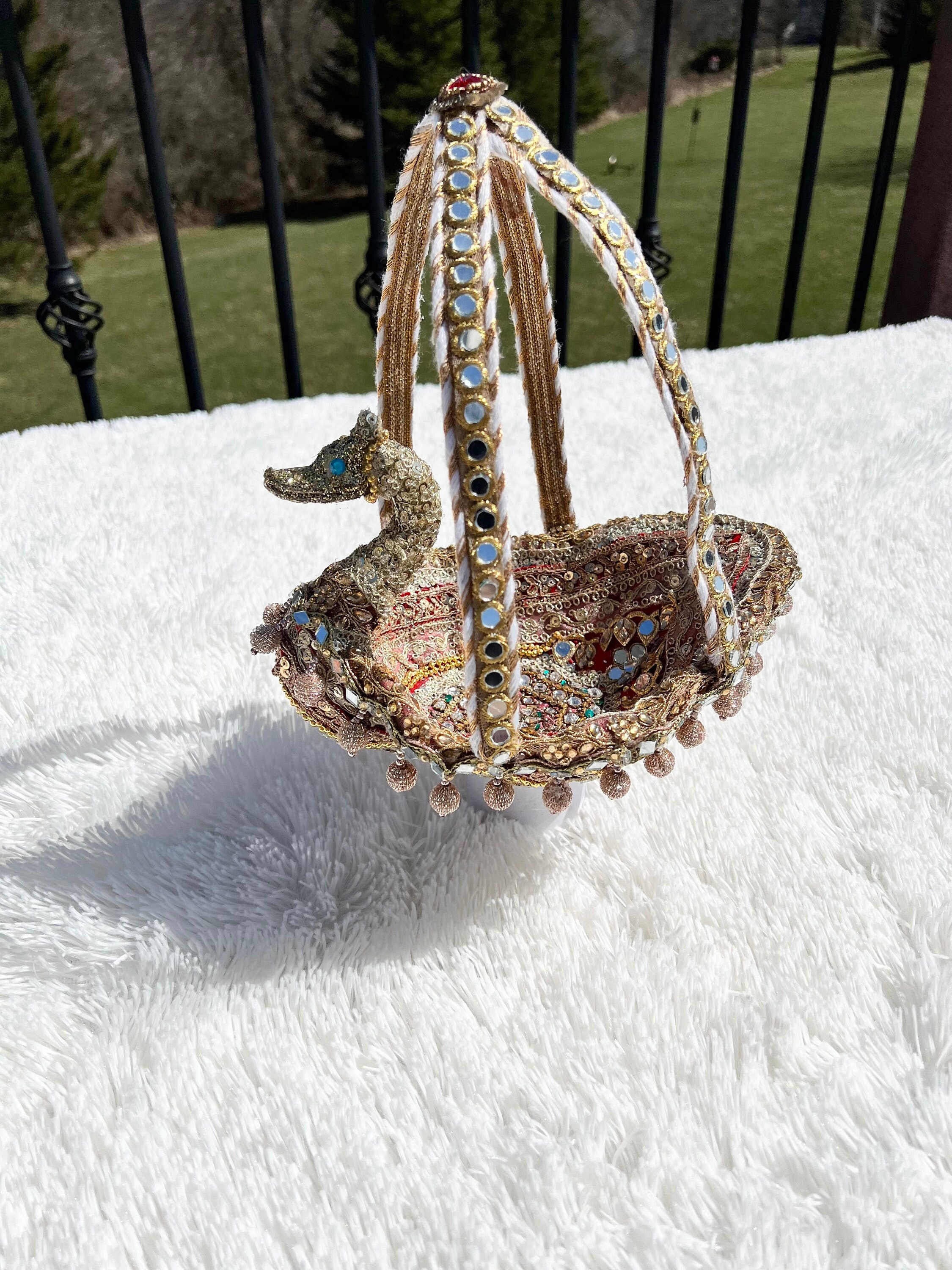 Zardozi Swan Basket, Fancy Indian Wedding Basket, Flower Girl Basket ...