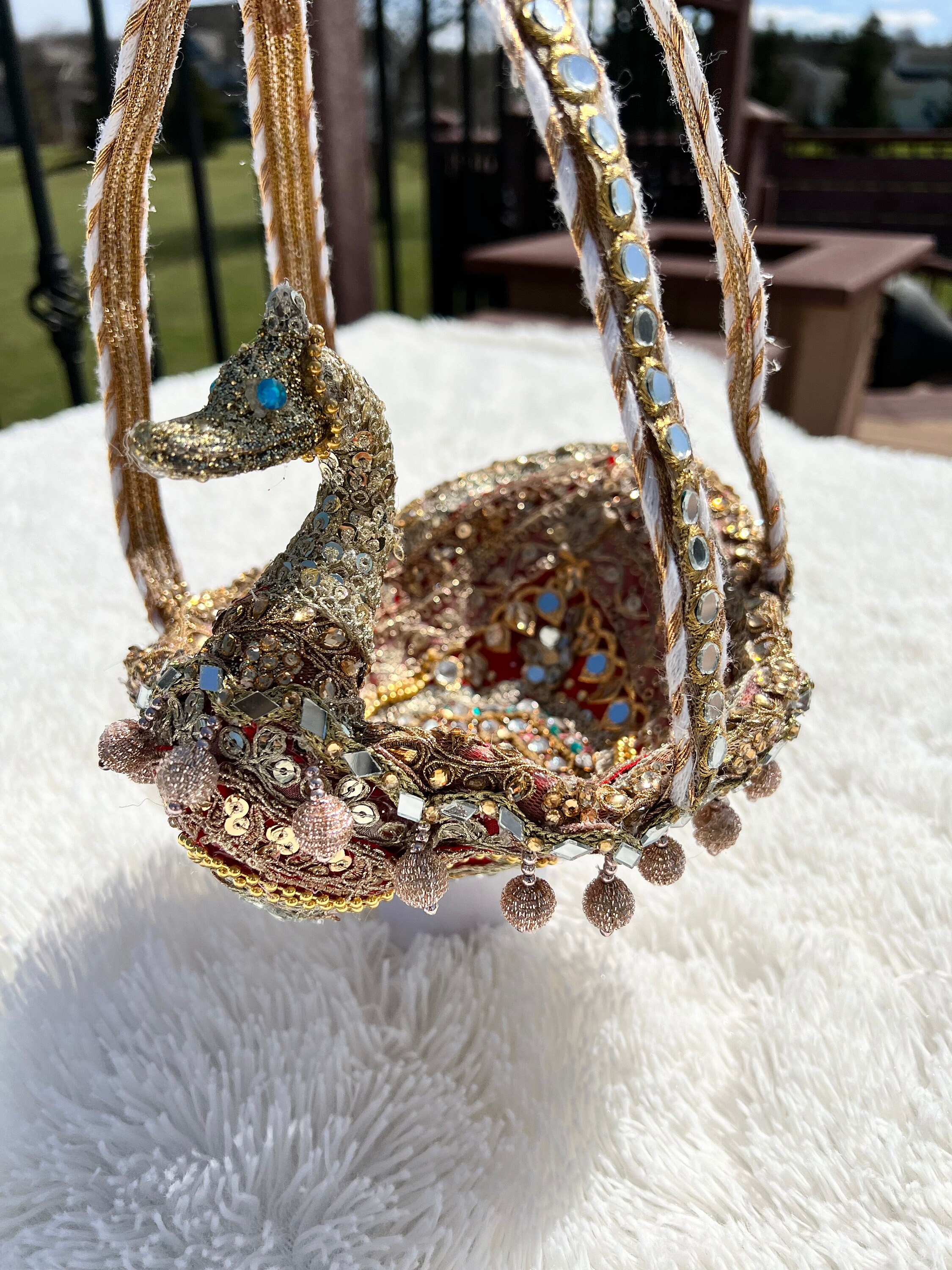 Zardozi Swan Basket, Fancy Indian Wedding Basket, Flower Girl Basket ...