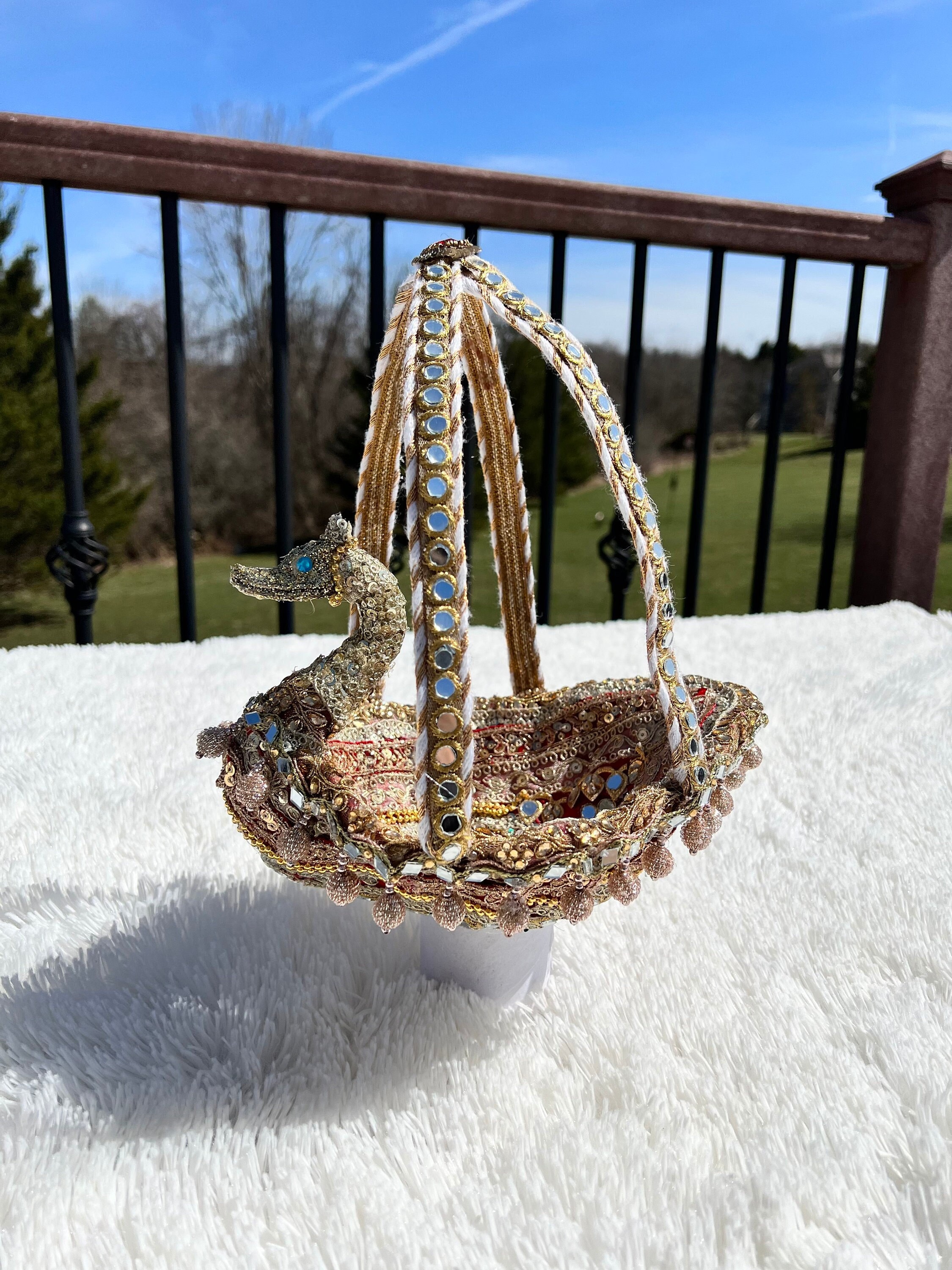 Zardozi Swan Basket, Fancy Indian Wedding Basket, Flower Girl Basket ...