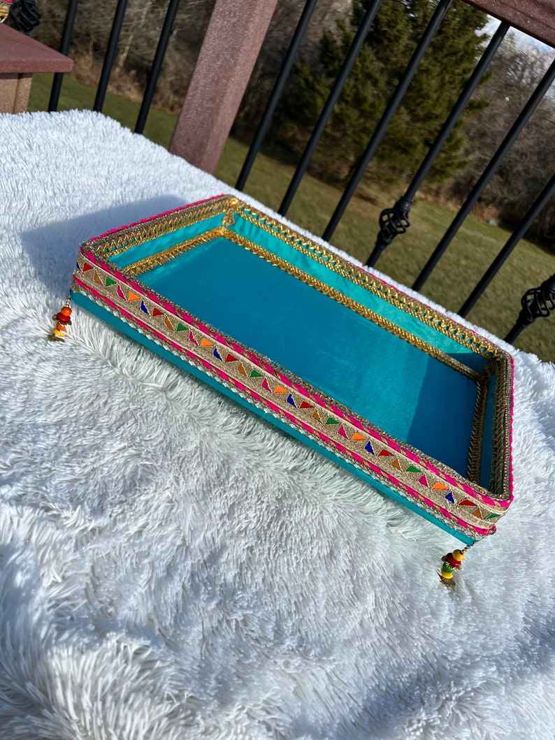 BLUE Gota Patti Wedding Tray, Henna Cones Tray, Indian Wedding Decor ...