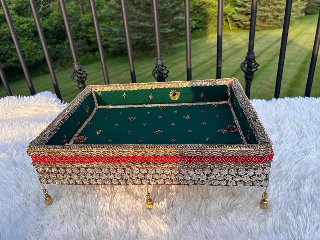 Green Wedding Tray, Nikkah Thaal, Henna Cones Tray, Indian Wedding ...