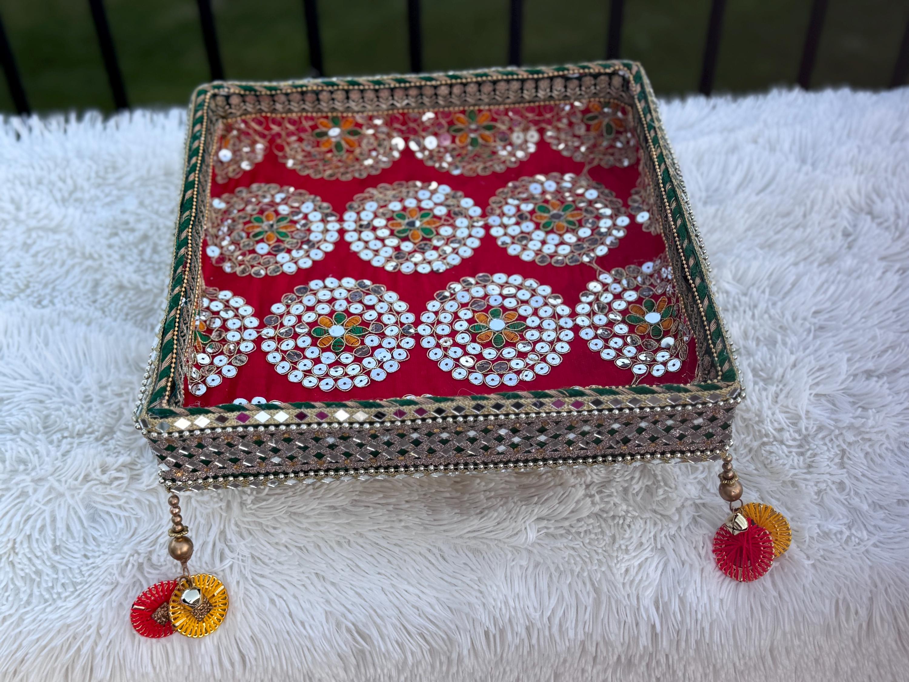 Red Sequin Mehndi Tray: Indian Wedding Decor, Diwali Gift - Etsy
