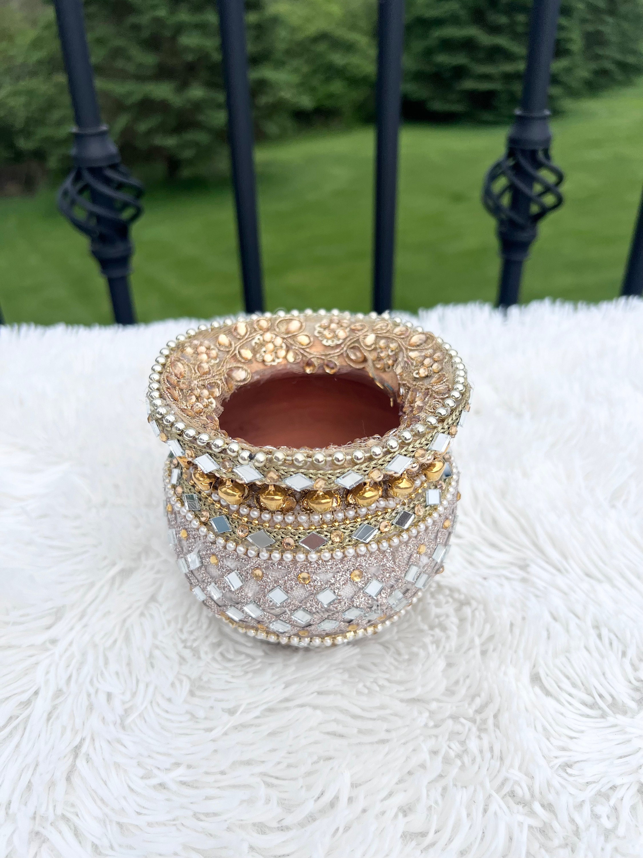 Decorative Large Kalash, Decorative Mirror Matki, Gold Matki, Puja ...