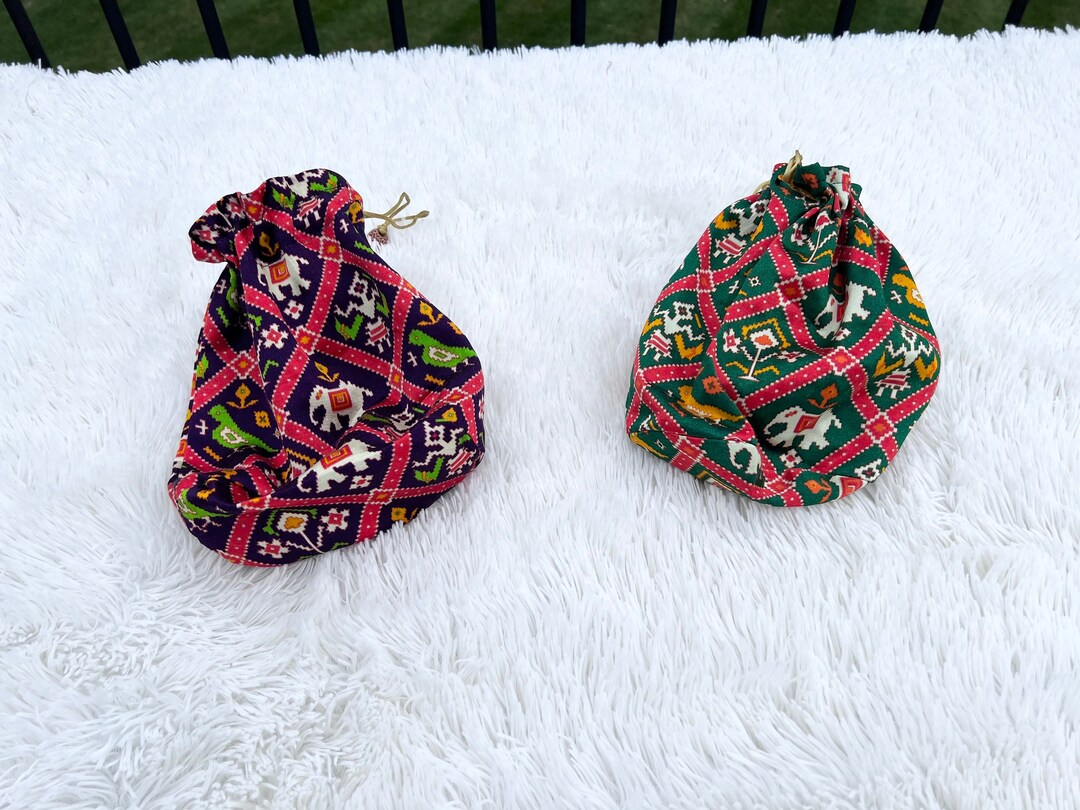 Colorful Patola Silk Polti Bag, Draw String Purse, Indian Wedding ...