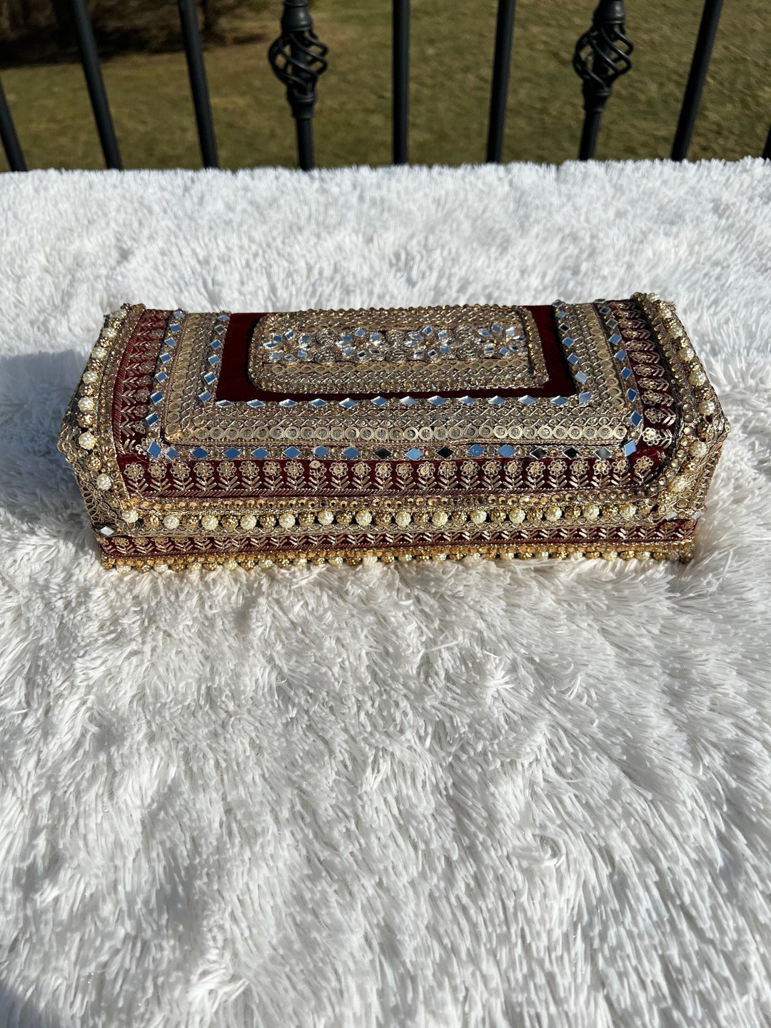 Maroon ZARDOZI Jewelry Box, Bangle Box, Indian Wedding Tray, Shagun Box ...
