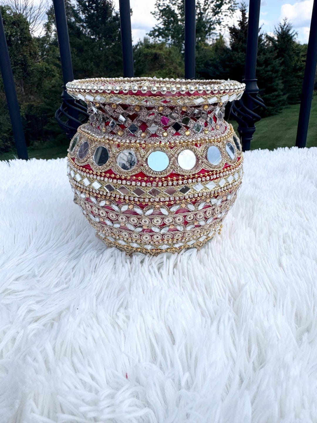 Decorative Large Kalash, Decorative Mirror Matki, Gold Matki, Puja ...