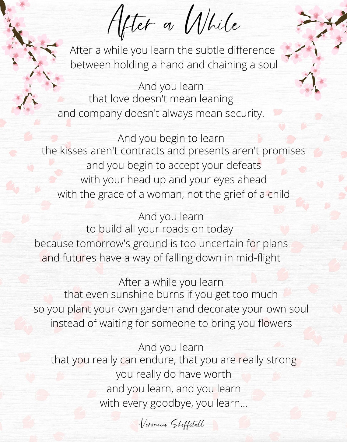 After a While, Inspirational Quote, INSTANT DOWNLOAD, Divorce, Loss ...