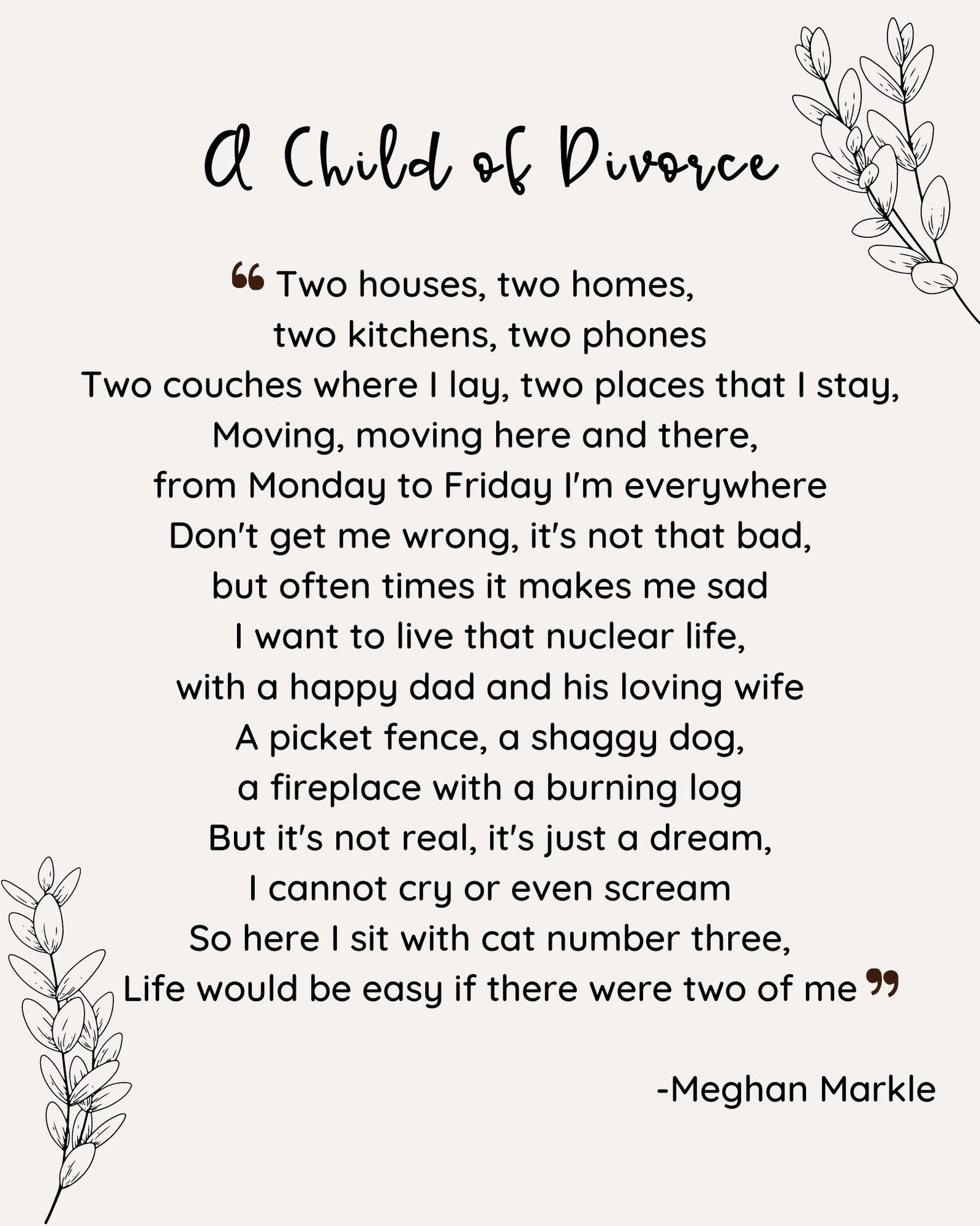 A Child of Divorce, Poem, Poem Print, Divorce, Child of Divorce, Co ...