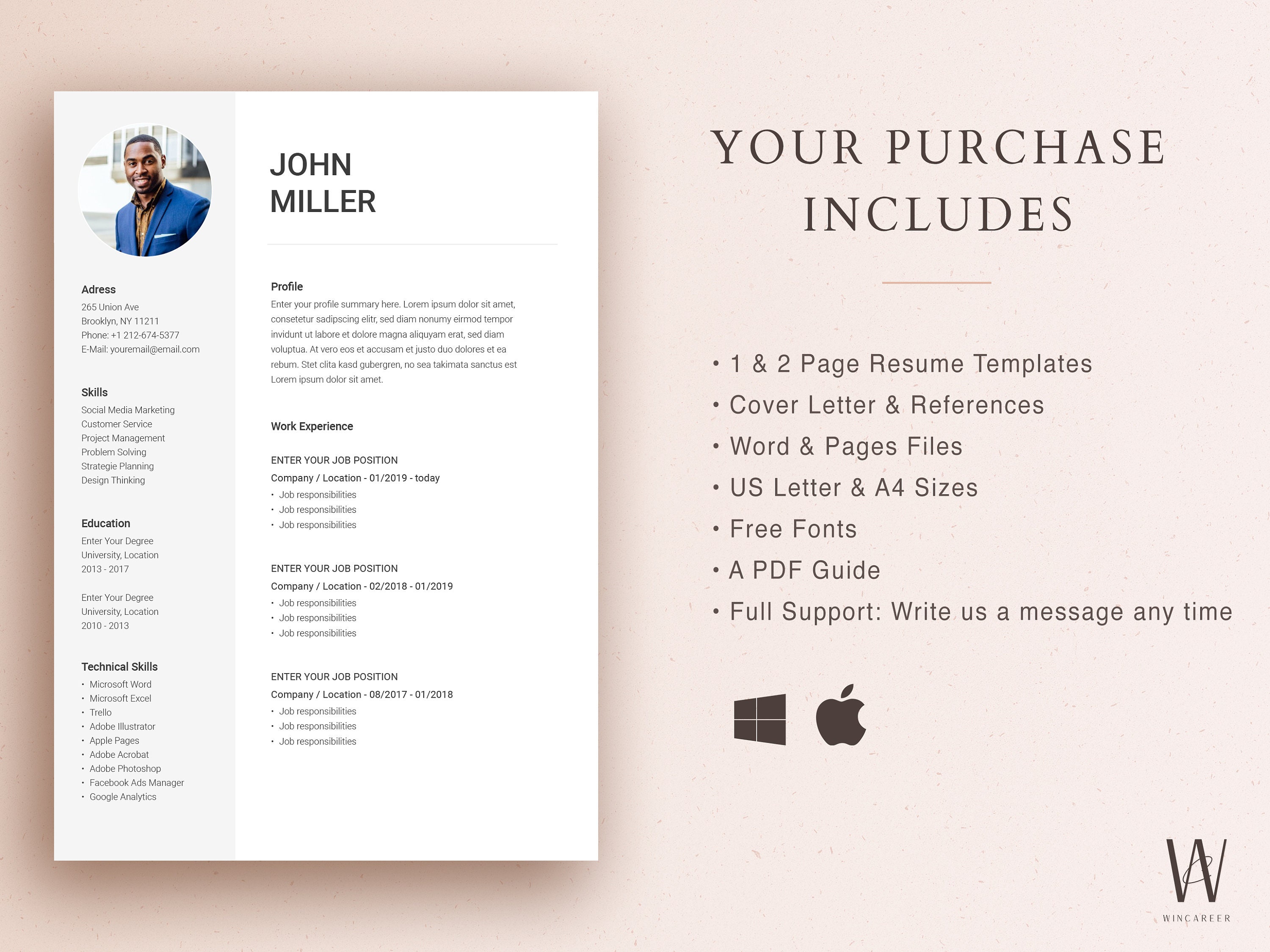 Resume Template Word & Pages, Resume With Cover Letter, CV Template ...