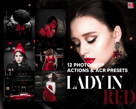 12 Photoshop Actions Lady in Red Ps Action Monochrome ACR - Etsy