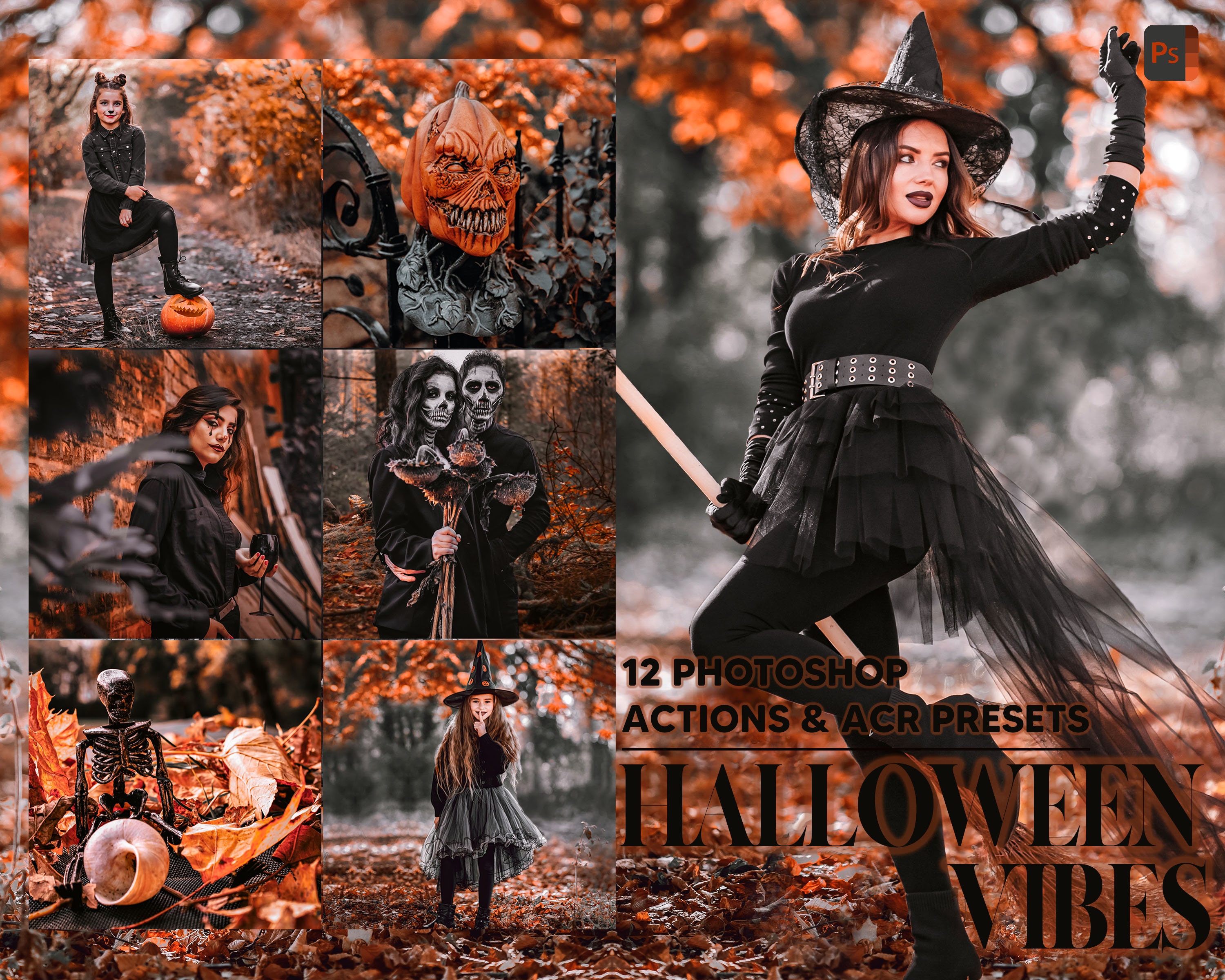 12 Photoshop Actions, Halloween Vibes Ps Action, Autumn Moody ACR ...